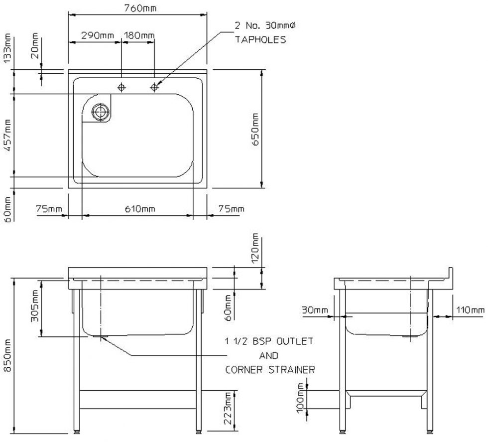 Rhone 760 x 650mm projection sink with/without stand - Pland Stainless